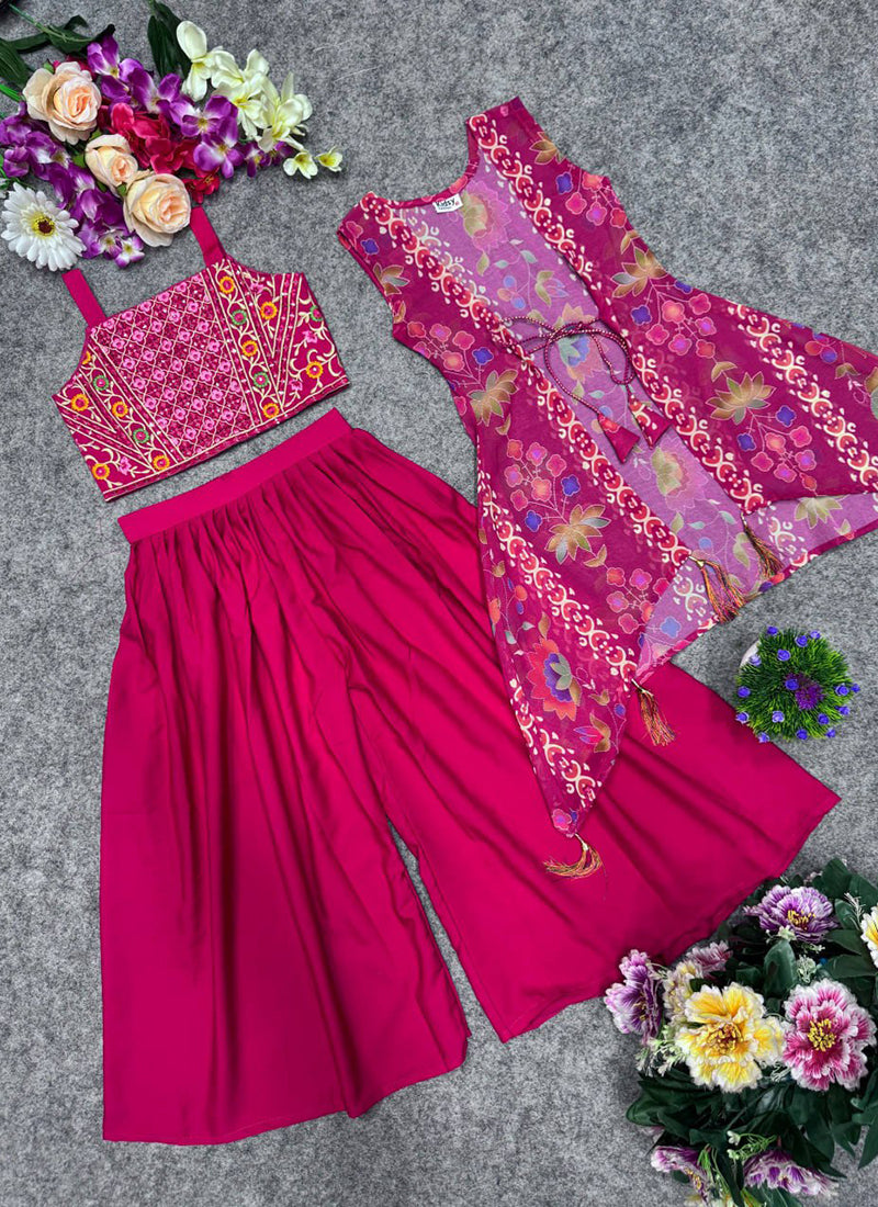 Crepe Pink Festival Wear Embroidery Work Readymade Kids Plazzo 388663 ...