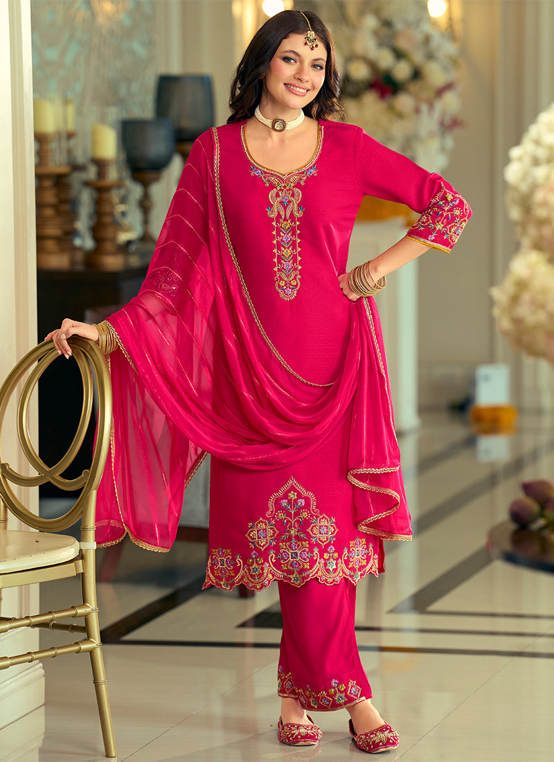 Silk Pink Festival Wear Hand Work Readymade Salwar Suit 388944 – Kesari ...