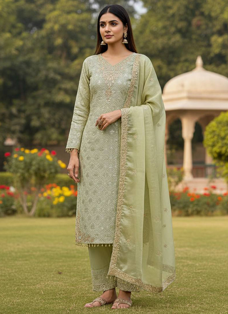 Gmy Silk Pista Green Festival Wear Embroidery Work Readymade Salwar Su ...